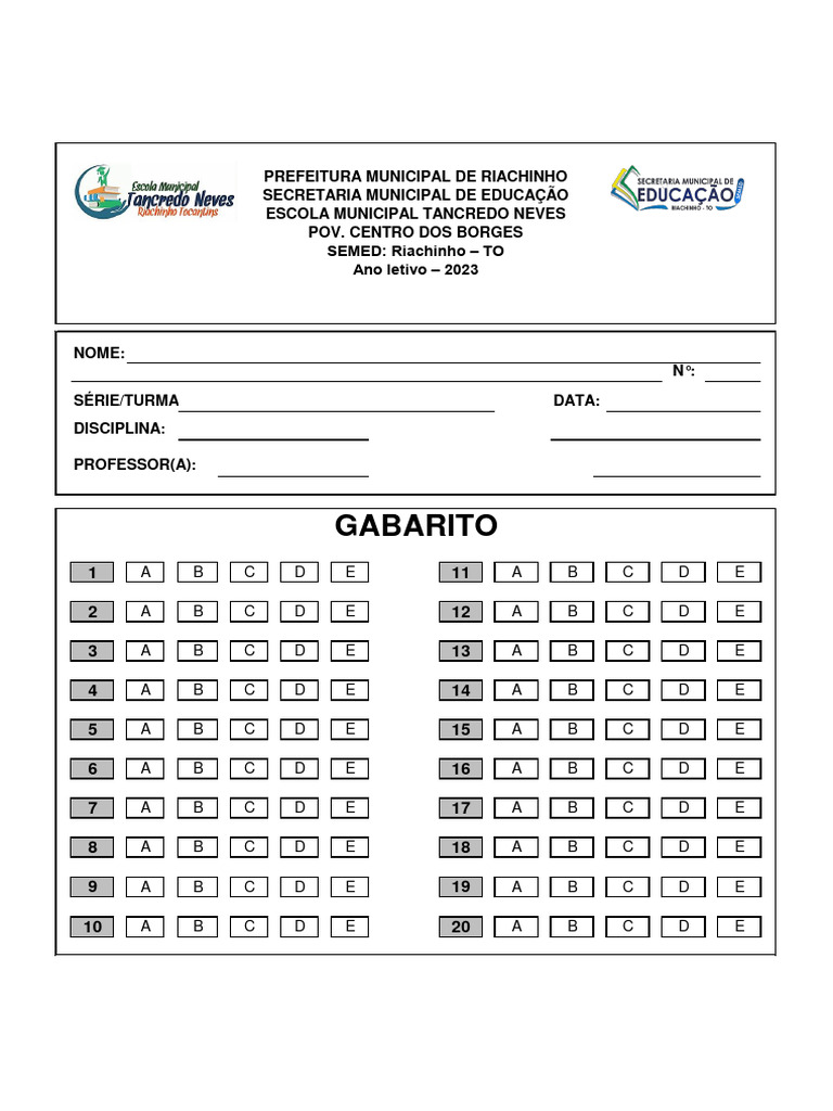 Gabarito 20-Questoes | PDF