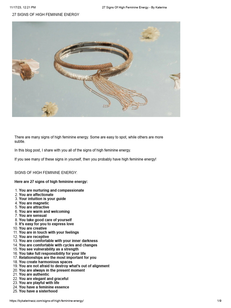 27 Signs of High Feminine Energy | PDF | Femininity | Love