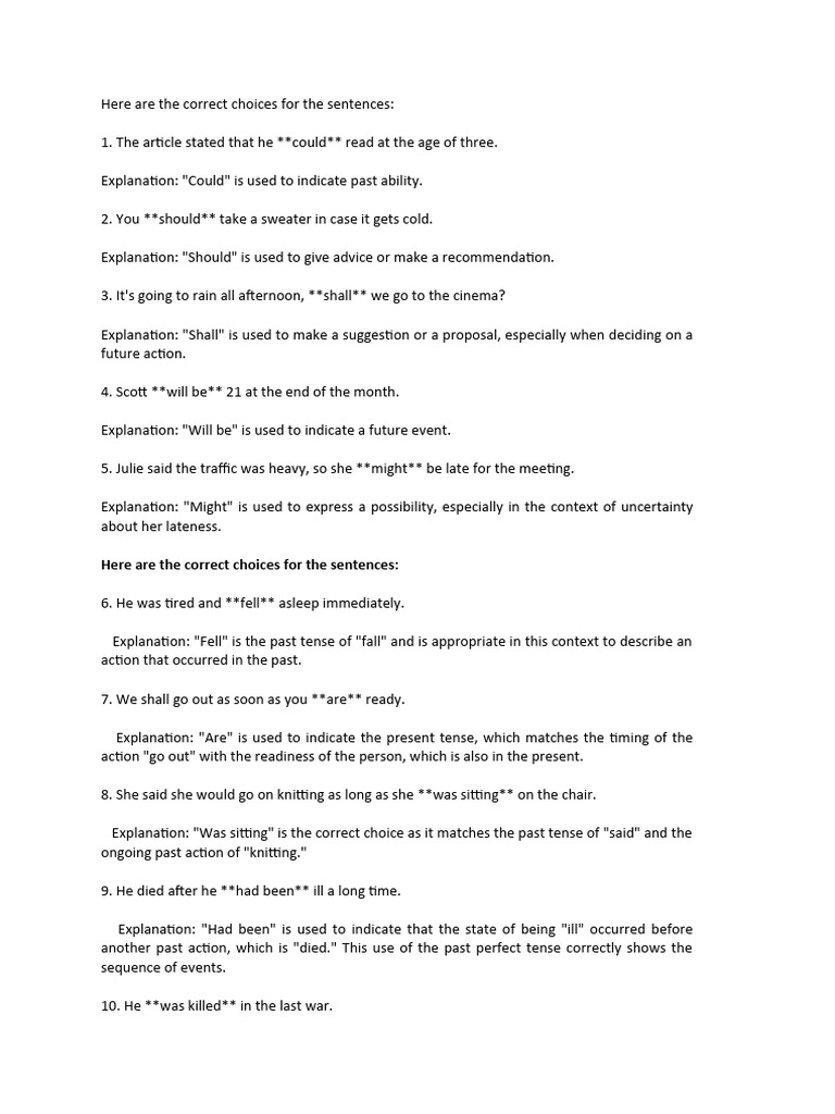 Here Are The Correct Choices For The Sentences | PDF | Cognitive ...