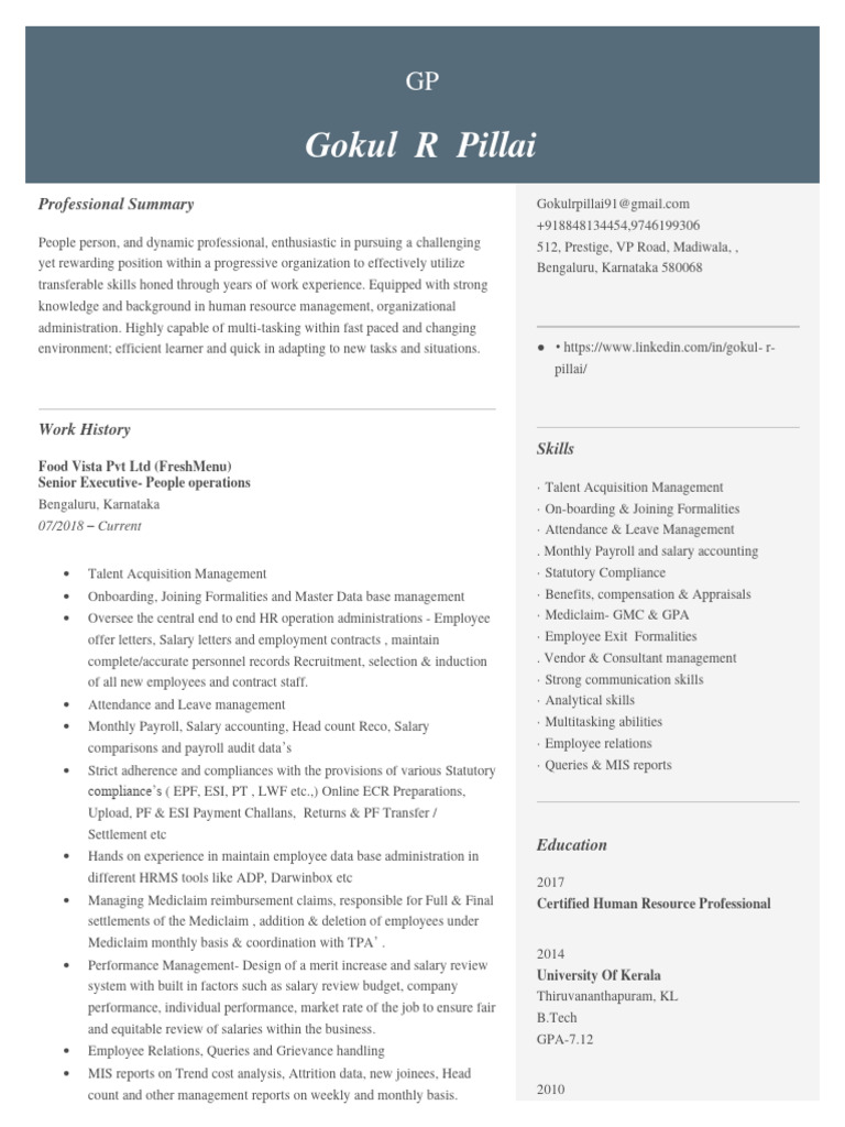 Gokul HR Wakefit Resume | PDF | Human Resources | Human Resource Management