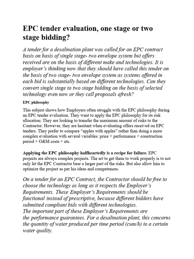 EPC Tender Evaluation | PDF | Employment | Prices