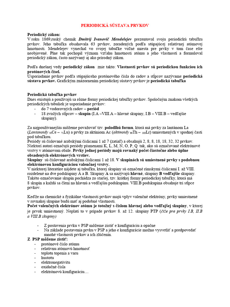 Periodická Sústava Prvkov: A VIII.B Skupiny) | PDF