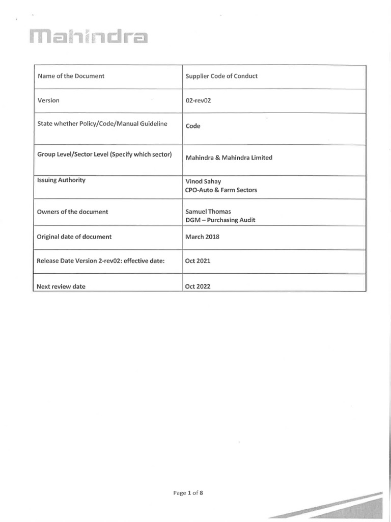 Supplier Code of Conduct Format | PDF