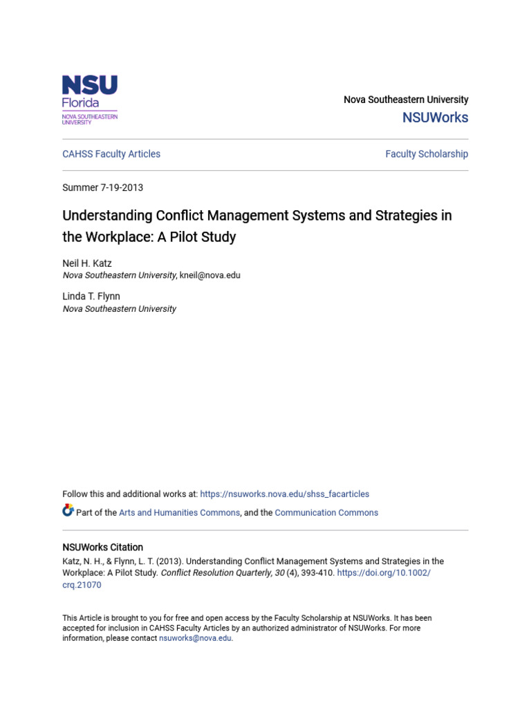 Understanding Conflict Management Systems and Strategies in The W | PDF ...