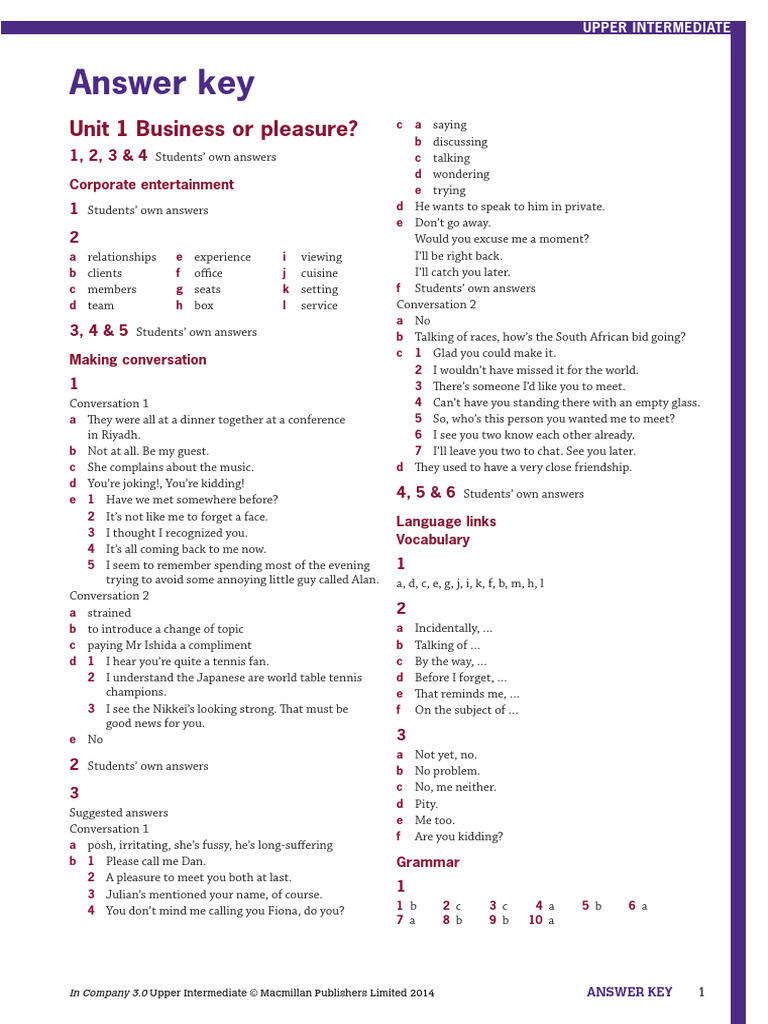 IC3 Upp-Int SB Answer-Key | PDF | Cost Of Living | Body Language