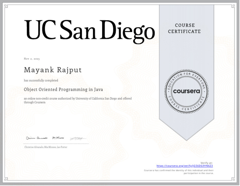 Coursera Java Course Completion Certificate | PDF