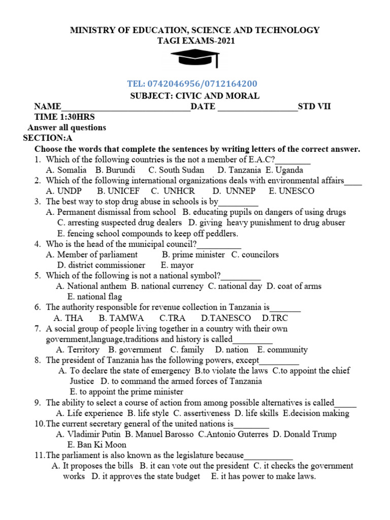 Grade 7 Mathematics Term 1 Questions | PDF | Tanzania | Eye