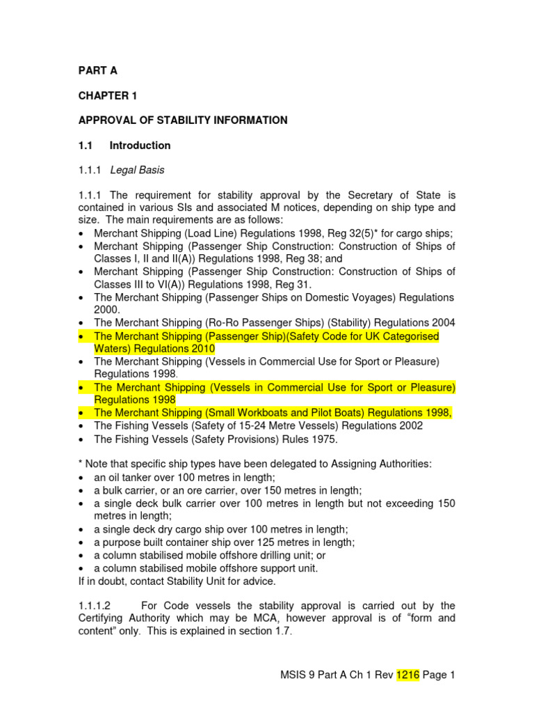 Stability Approval Regulations Overview | PDF | Ships | Water Transport