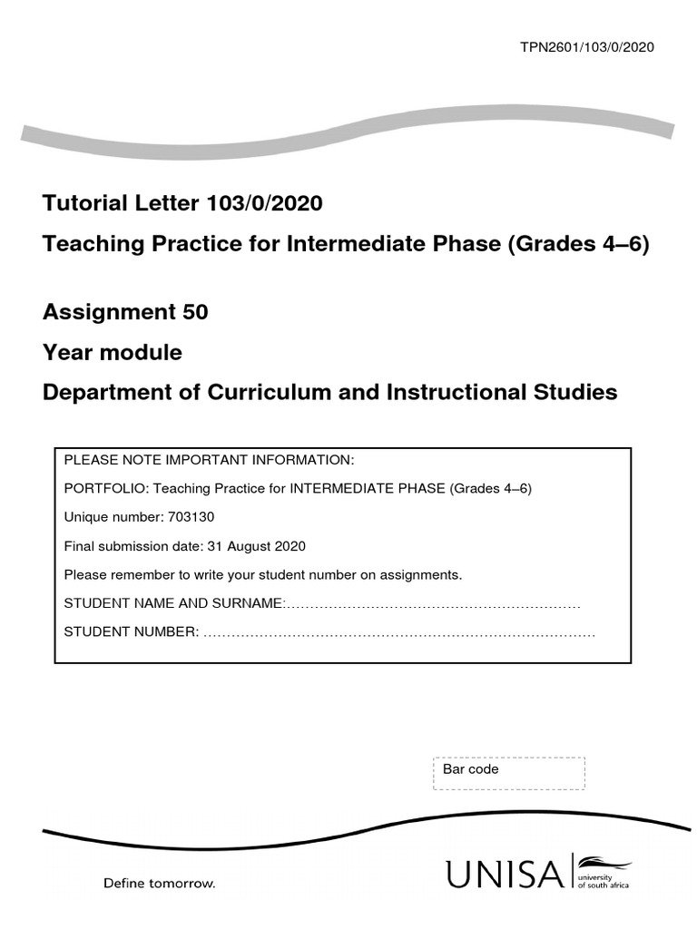 Tutorial Letter 103/0/2020 Teaching Practice For Intermediate Phase ...