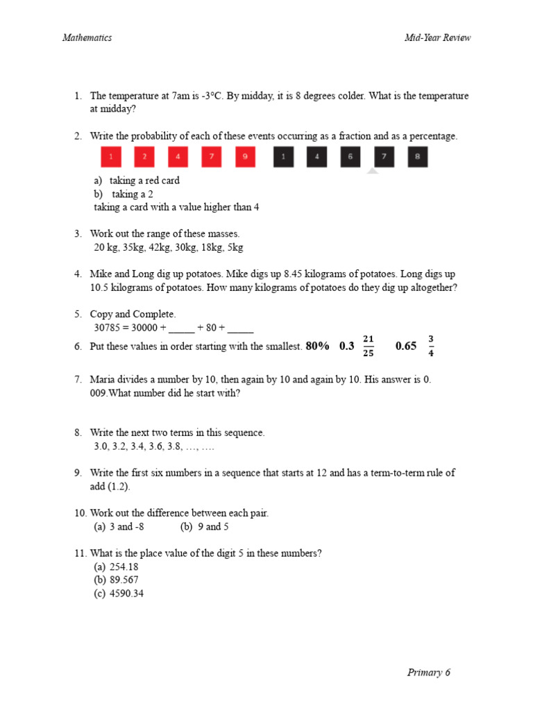 P6 Mid Year | PDF | Numbers | Circle