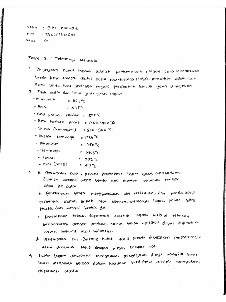 Tugas 2 - Fian Adehril - Teknologi Mekanik | PDF