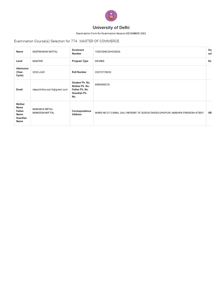 Mcom 3rd Sem Exam Form | PDF