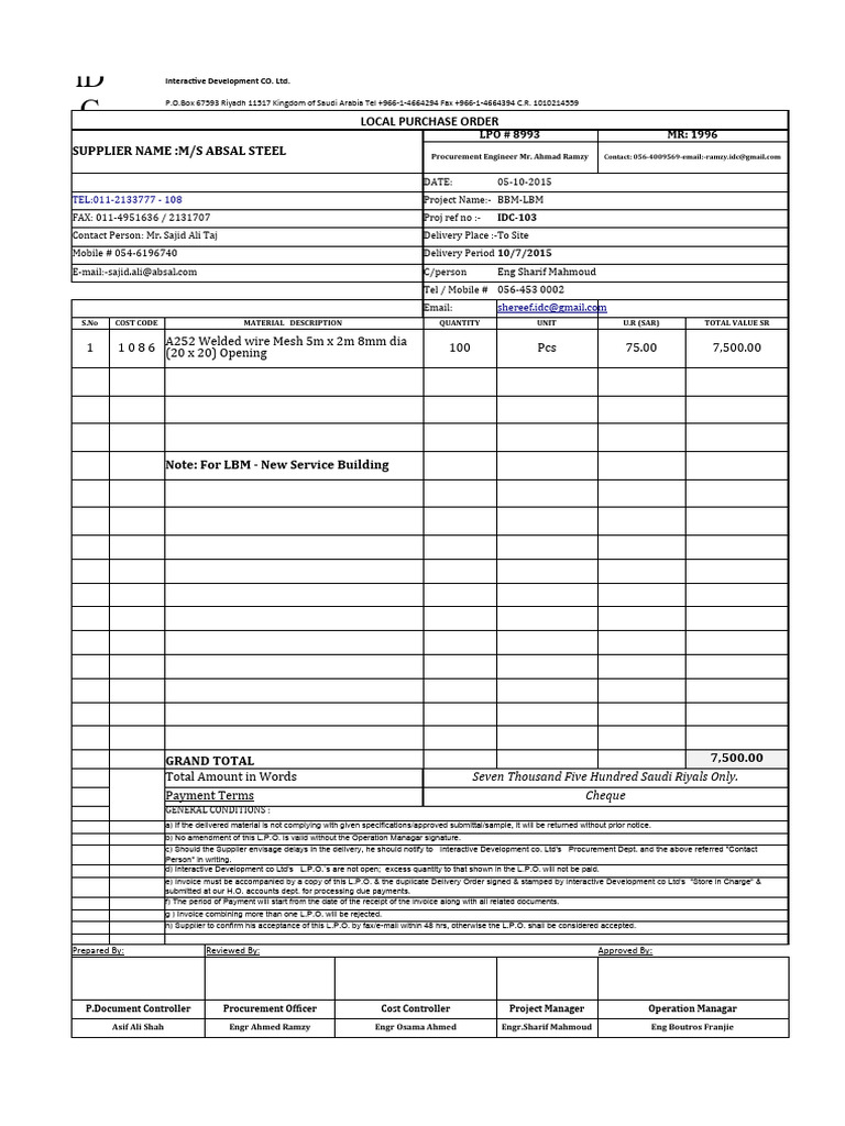 Lpo Idc 103 (Civil) Absal Steel | PDF | Invoice | Business