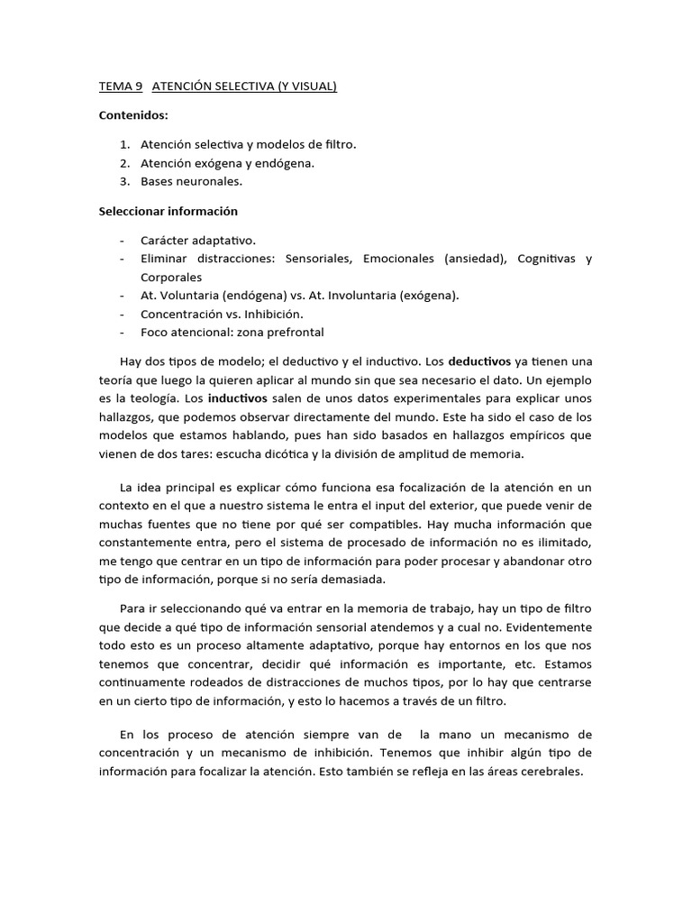 TEMA 9 ATENCIÓN SELECTIVA (Y VISUAL) | PDF | Atención | Las emociones