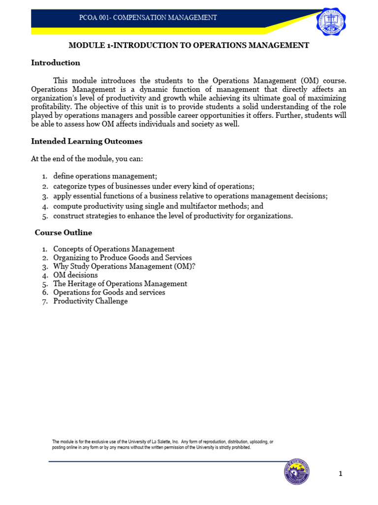 Module 1 - Introduction To Operations Management | PDF | Supply Chain | Supply Chain Management