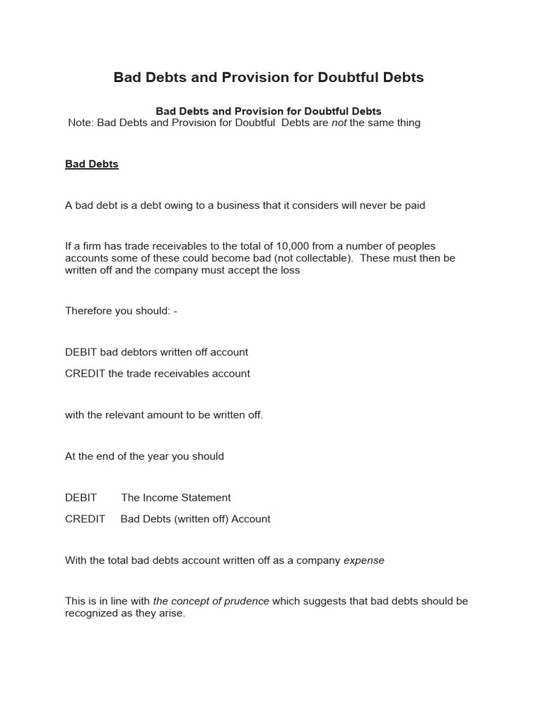 Bad Debts and Provision For Doubtful Deb | PDF | Debits And Credits ...