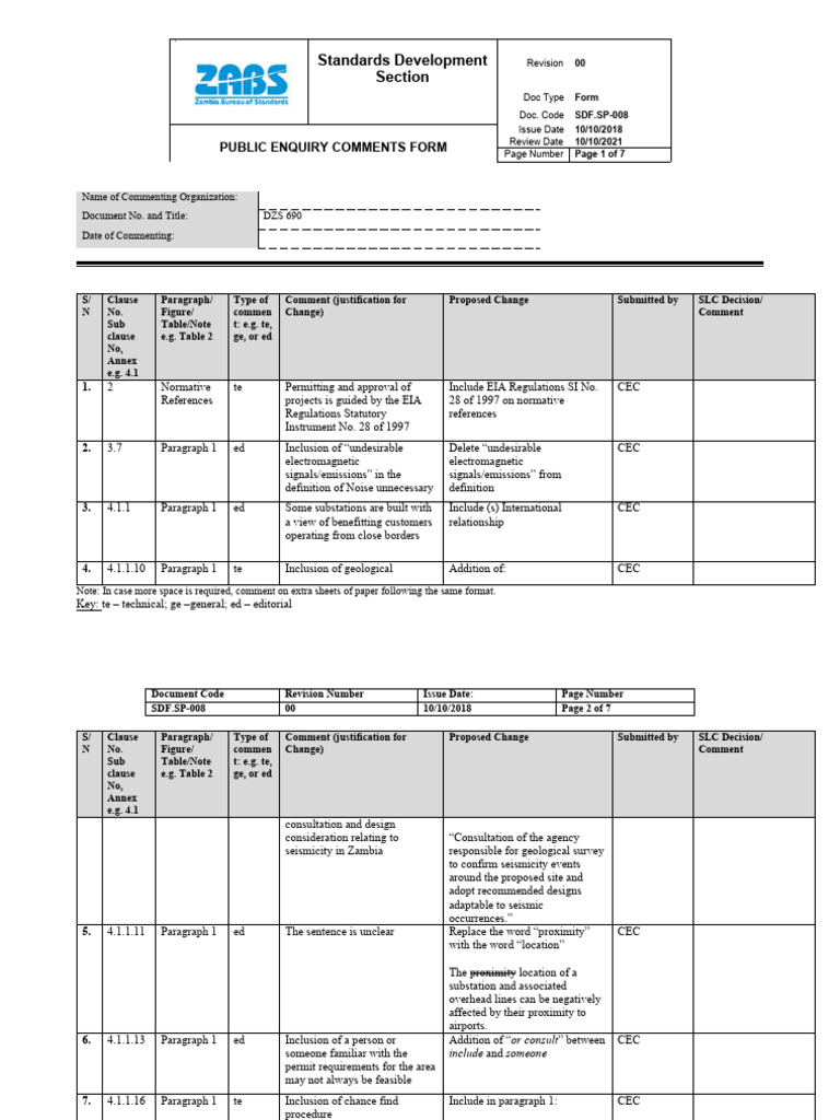 Public Enquiry Comments Form SDF.SP-008 | PDF