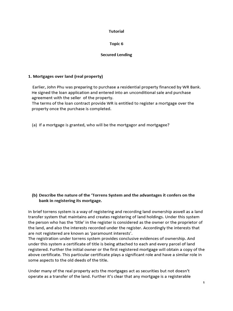 Tutorial 5 Secured Lending | PDF | Mortgage Law | Mortgage Loan