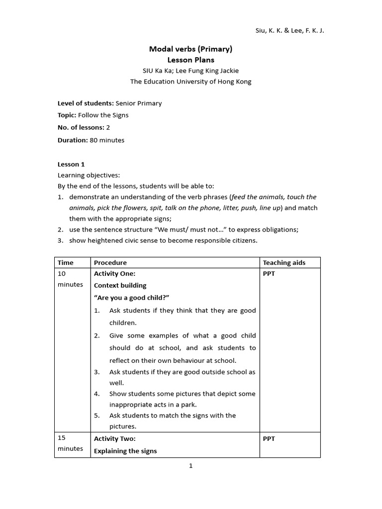 Modal Verbs - Primary Lesson Plan L1 L2 | PDF | Linguistics | Cognitive ...