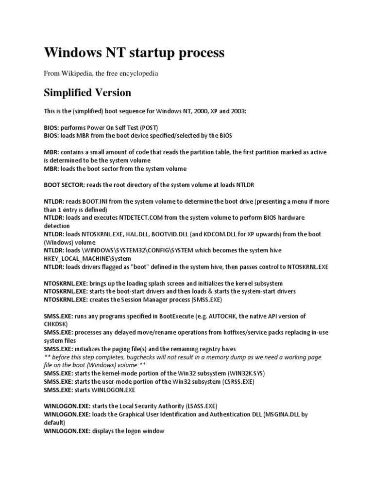 Windows NT Startup Process | PDF | Booting | Windows Registry