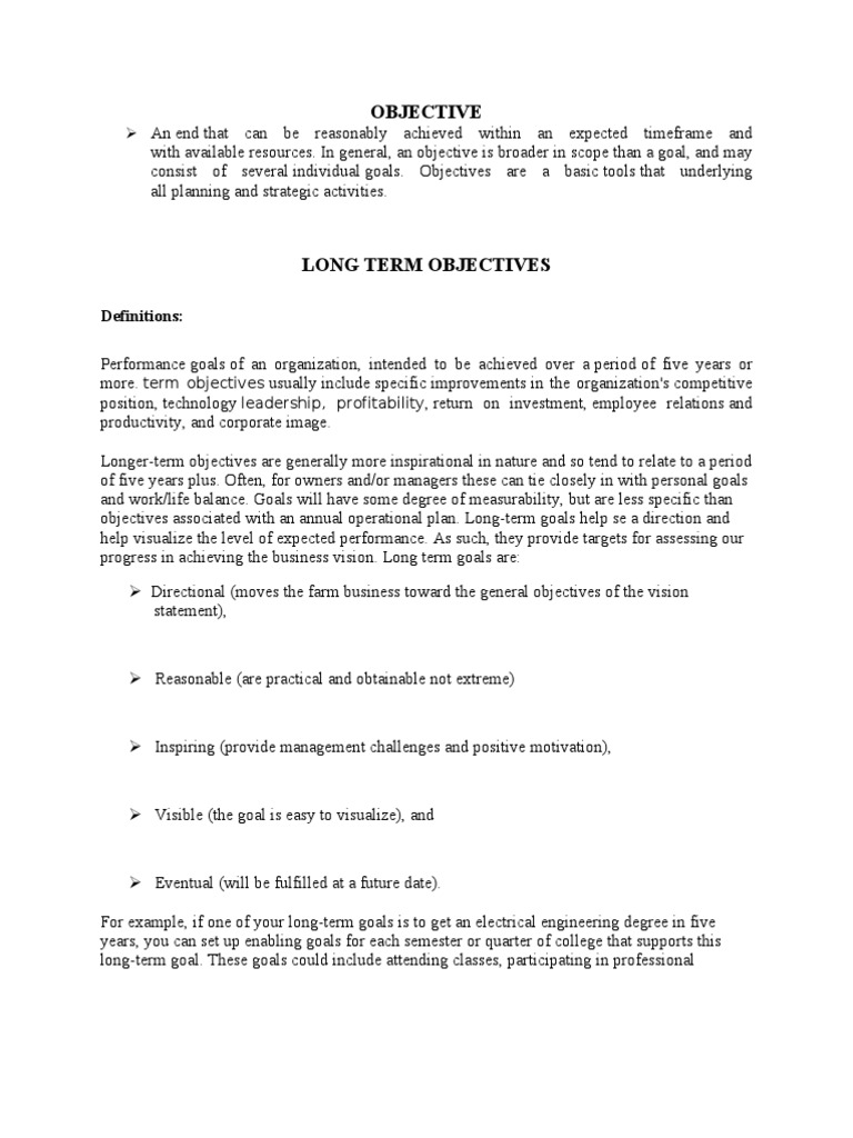 Long Term Objectives 01 | PDF | Goal | Economies