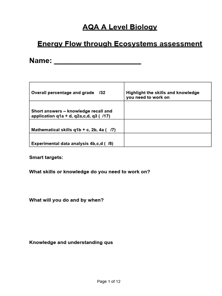 Energy Flow Test No MS | PDF | Photosynthesis | Density