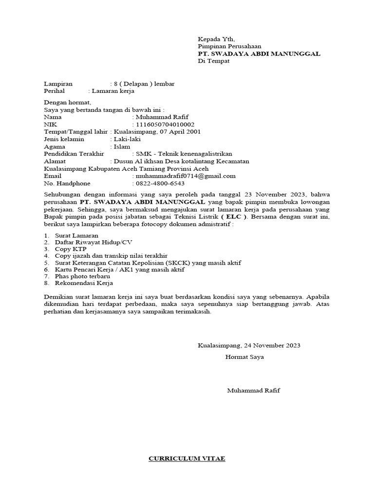 Contoh Surat Lamaran | PDF