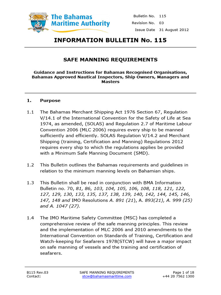 Information Bulletin No 115 - Safe Manning Requirements | PDF | Ships | Water Transport