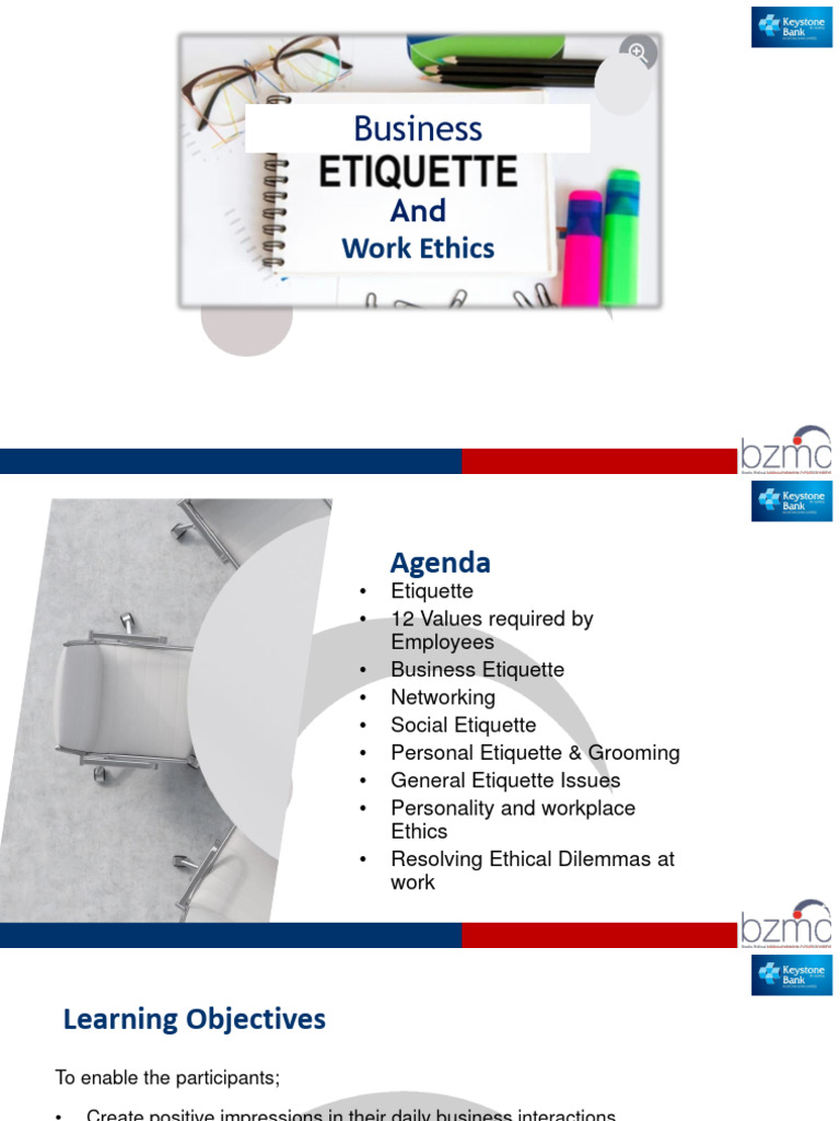 Business Etiquette and Work Ethics Slide | PDF | Business Ethics