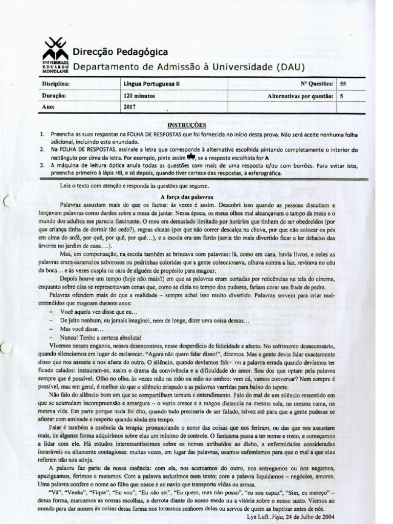 UEM Portugues 2 2017 | PDF