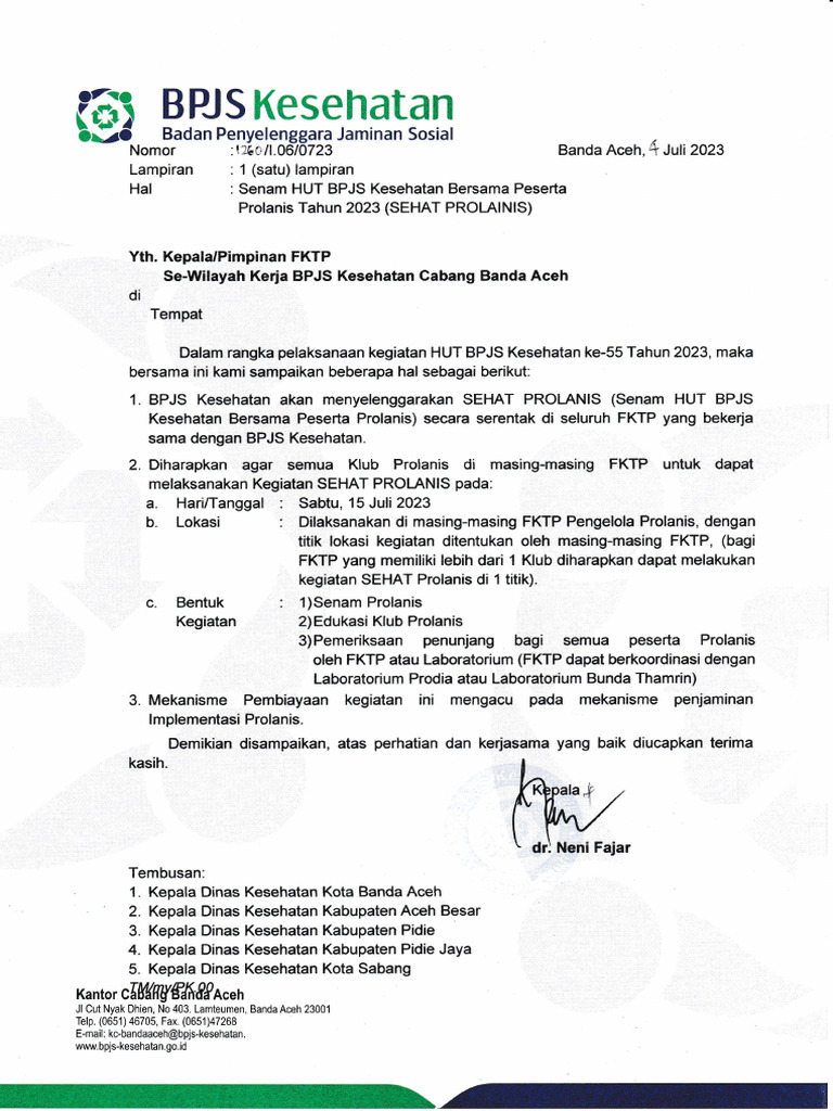 Surat Senam HUT BPJS Kesehatan | PDF