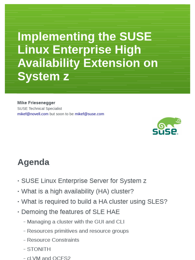 SHARE Orlando - 9474-Implementing The SUSE Linux Enterprise High Availability Extension On ...