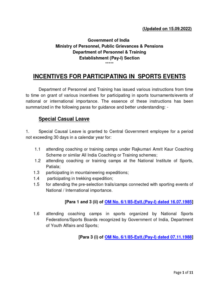 Incentives To Sportspersons - Information Document - 1 | PDF | Referee | Government