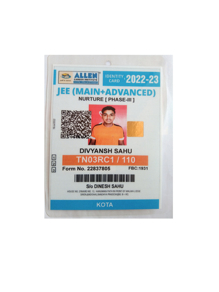 Allen ID Card - Divyansh Sahu | PDF
