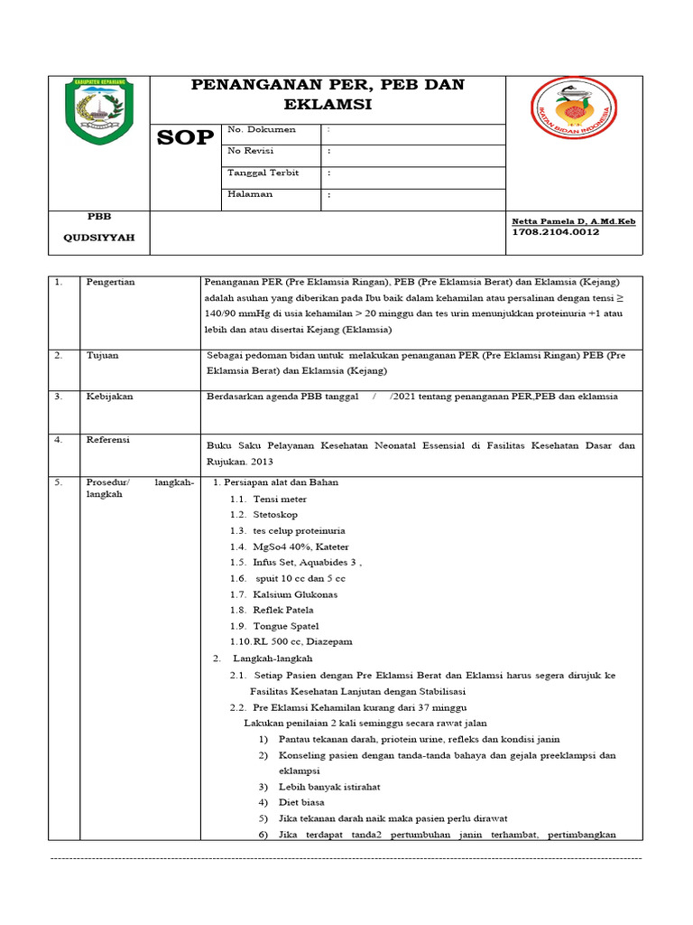 Sop Per Peb Dan Eklampsia | PDF