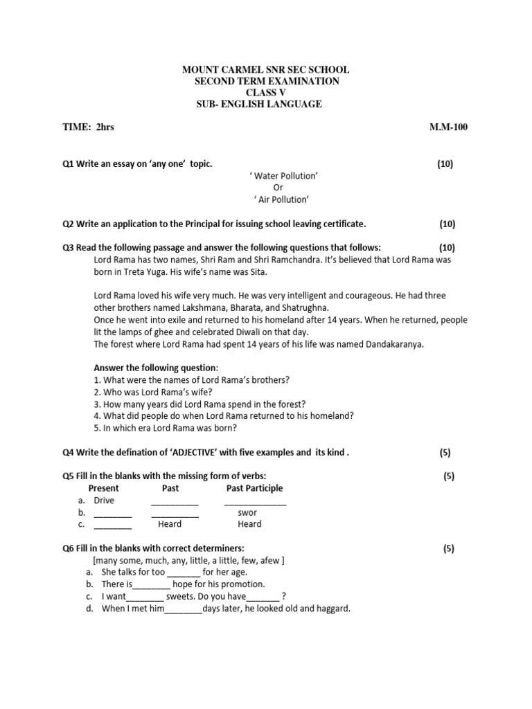English Language Class 5th Pdf Rama Linguistics