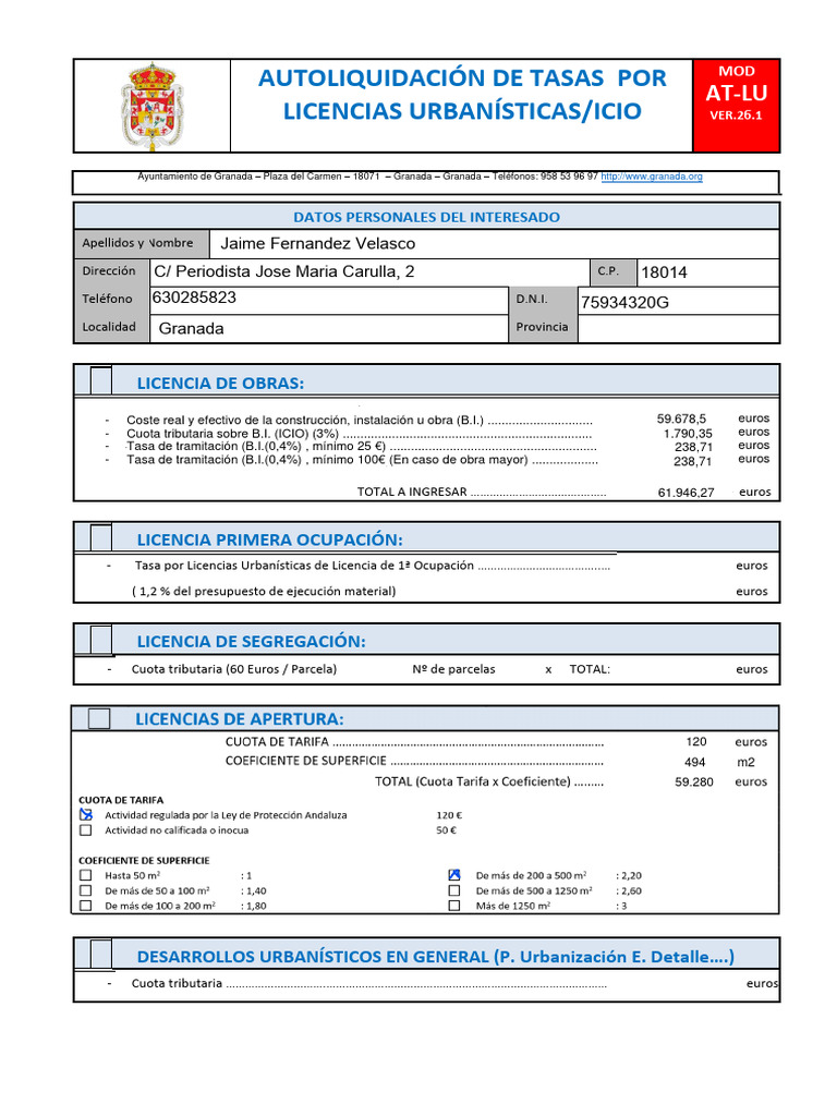 Tasa Licencia de Obras | PDF