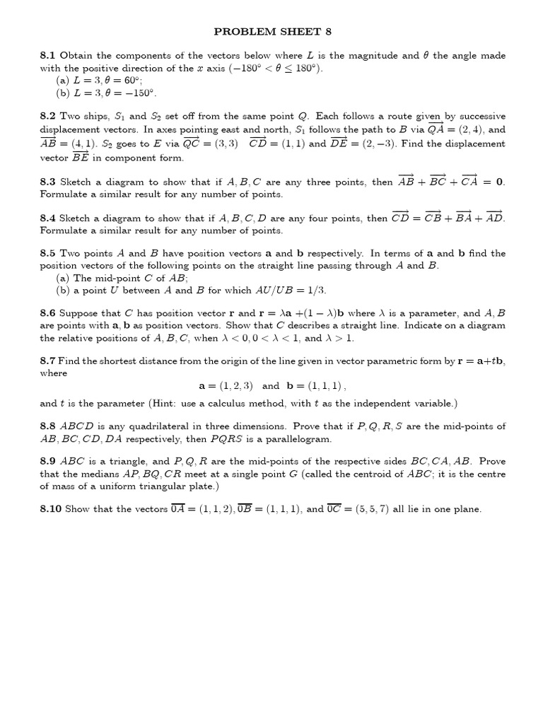 Sheet 8 | PDF | Euclidean Vector | Euclid