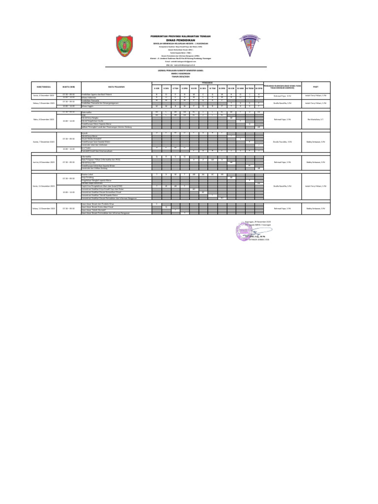 Jadwal Pas Ganjil Tp. 2023-2024 | PDF