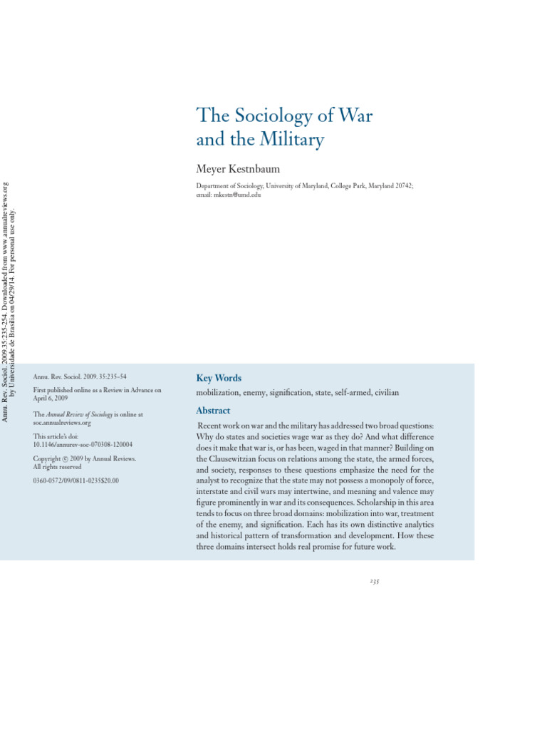 The Sociology of War and The Military | PDF | Sociology | Carl Von ...
