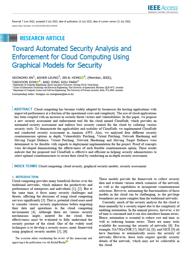 Toward Automated Security Analysis and Enforcement For Cloud Computing Using Graphical Models ...