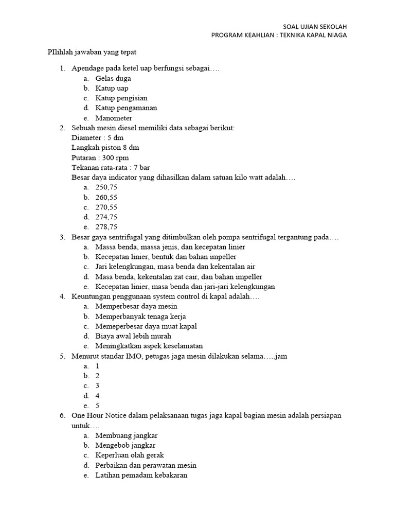 Soal Ujian Teknik Kapal Niaga | PDF | Teknologi & Rekayasa