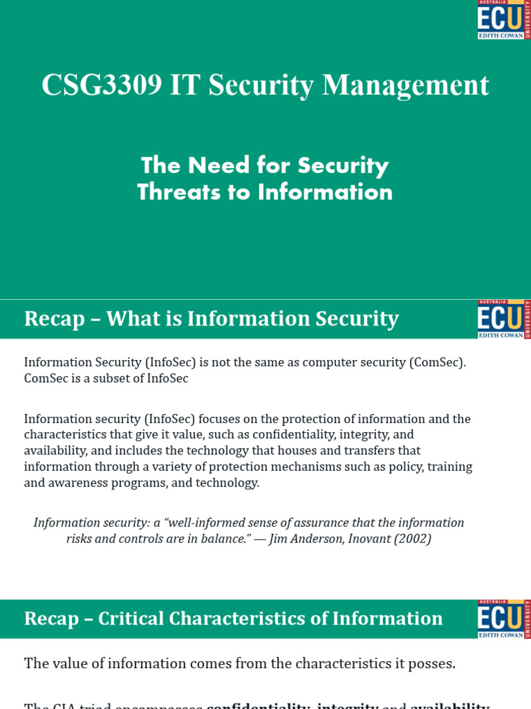 Lecture 02 The Need For Security 3 Pdf Information Security Threat Computer