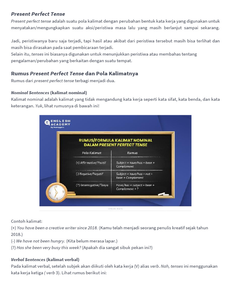 Present Perfect Tense Notes | PDF