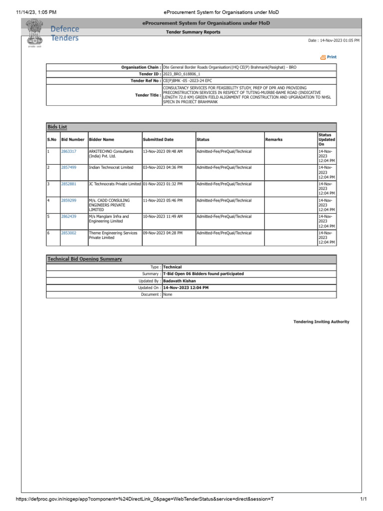 MoD eProcurement Tender Summary | PDF