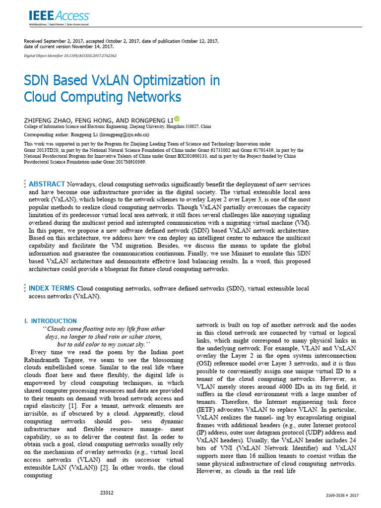 Sdn Based Vxlan Optimization In Cloud Computing Networks Pdf Computer Network Cloud Computing