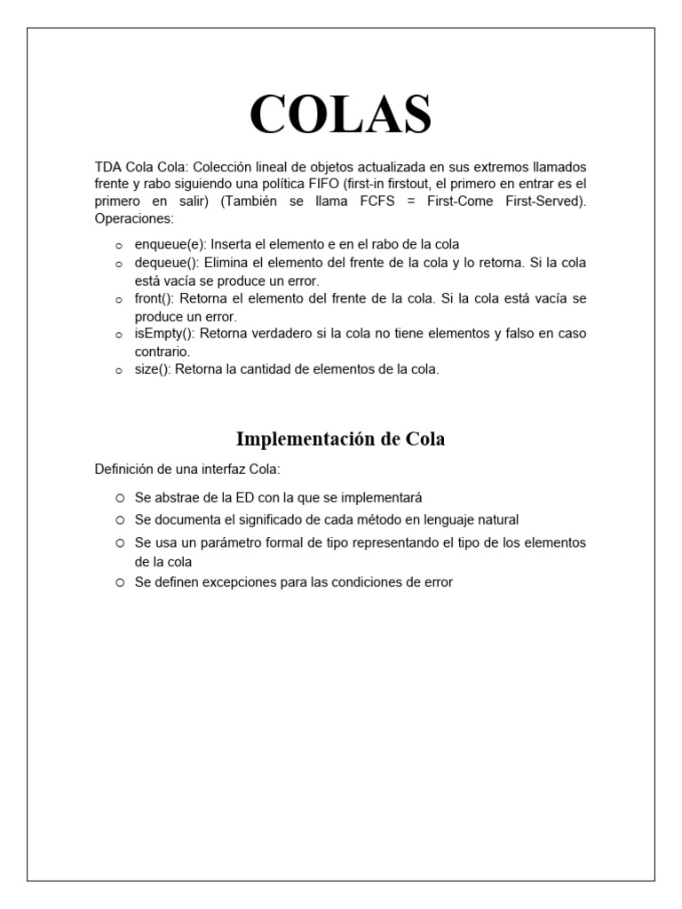 Colas | PDF | Cola (tipo de datos abstractos) | Programación de ...