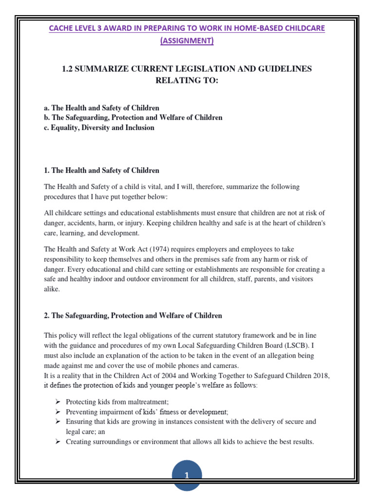 Unit 1.2 SUMMARIZE CURRENT LEGISLATION AND GUIDELINES RELATING | PDF ...