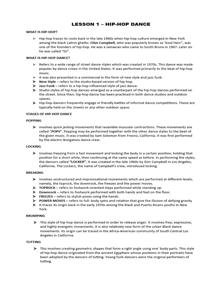 LESSON 1 Hip Hop | PDF | Hip Hop Music | Entertainment