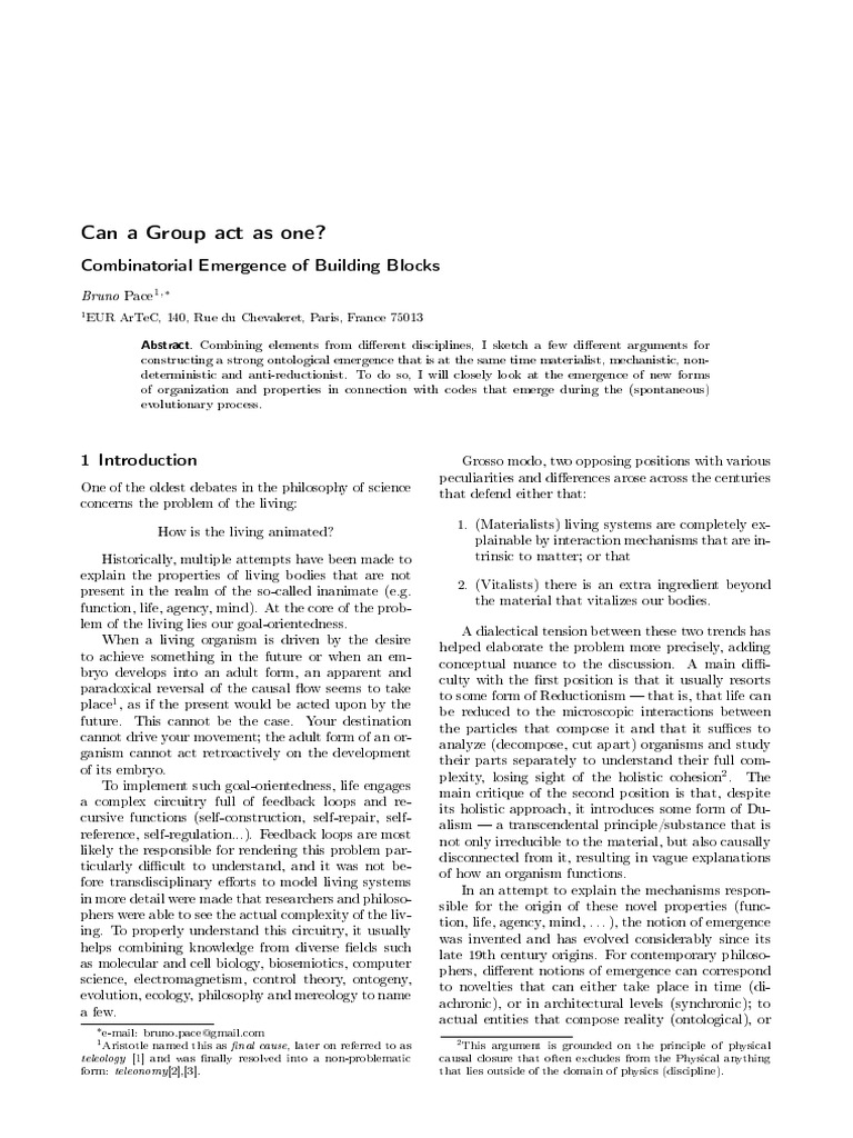 Can A Group Act As One? | PDF | Evolution | Emergence